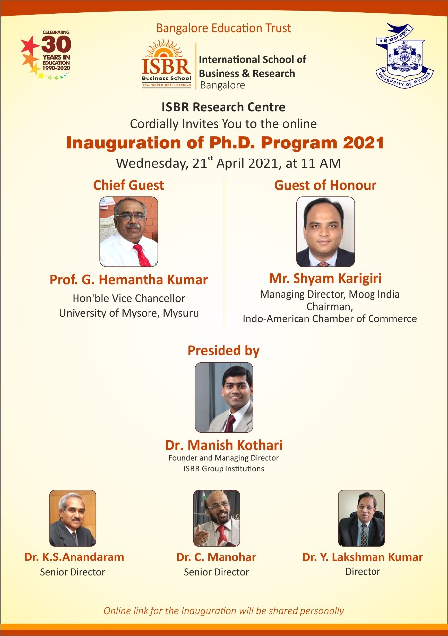 PHD Inauguration, 2021 - ISBR Blog
