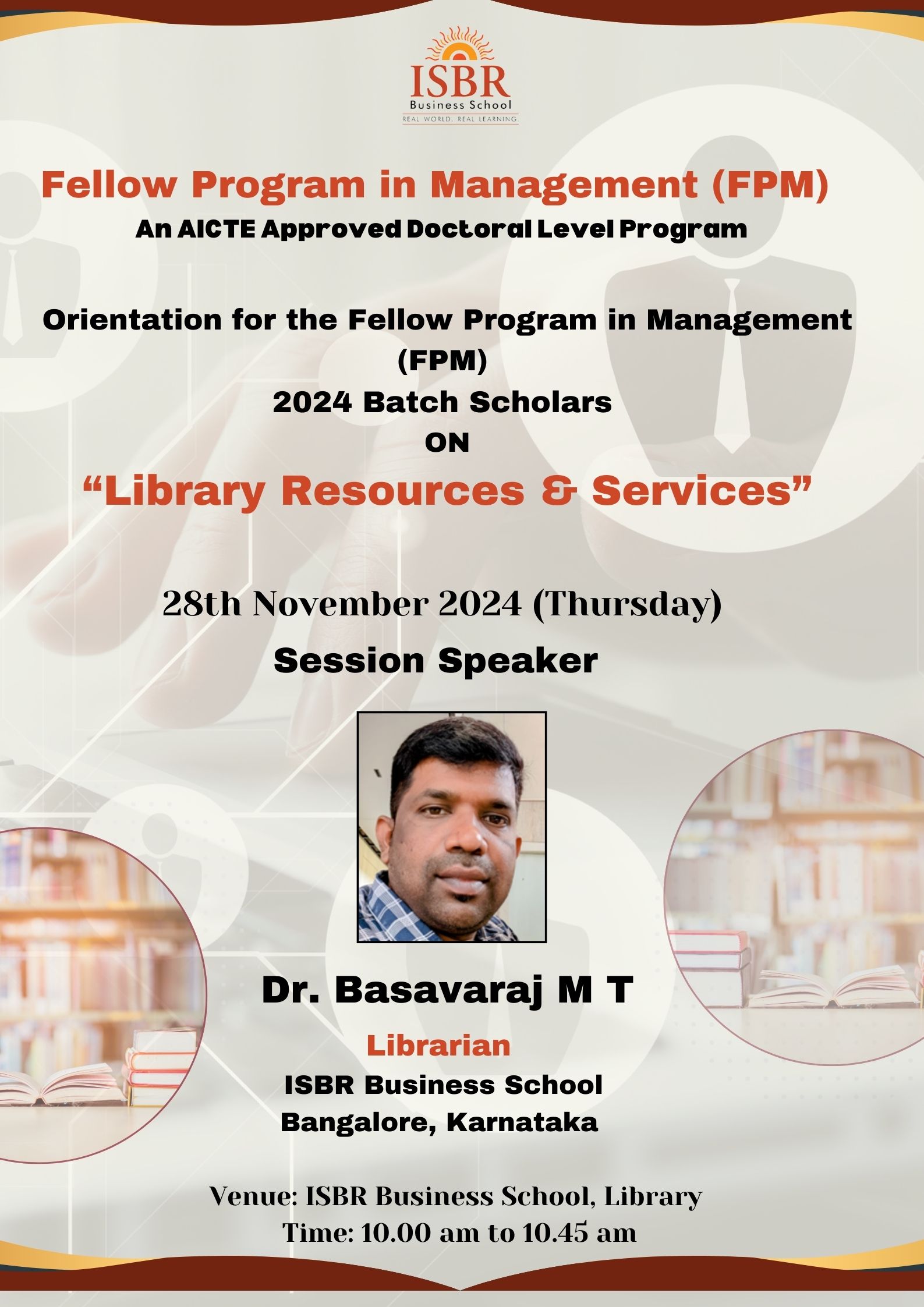 Library Orientation Session for FPM 2024 Scholars - ISBR Blog